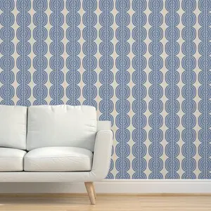 Spoonflower Geo Links Periwinkle 100% Natural Sisal Grasscloth Wallcovering