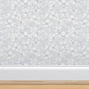 Spoonflower White Dogwood With Periwinkle 100% Natural Sisal Grasscloth Wallcovering - White,gray,blue