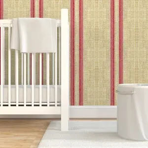 Spoonflower Ticking Stripe Texture Red Beige Custom Removable Wallpaper
