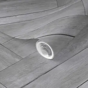 Spoonflower Light Herringbone Woodgrain Look Rustic Custom Pre-pasted Wallpaper - Gray
