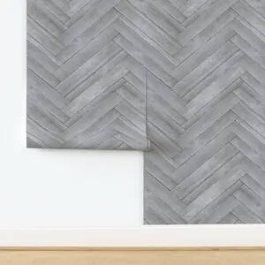 Spoonflower Light Herringbone Woodgrain Look Rustic Custom Pre-pasted Wallpaper