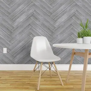 Spoonflower Light Herringbone Woodgrain Look Rustic Custom Pre-pasted Wallpaper