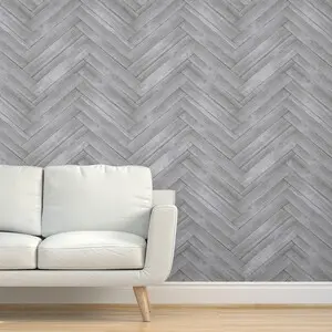 Spoonflower Light Herringbone Woodgrain Look Rustic Custom Pre-pasted Wallpaper