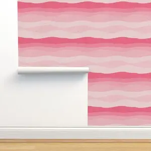 Spoonflower Stitched Waves Textured Soft Ombre Medium 100% Natural Sisal Grasscloth Wallcovering - Pink
