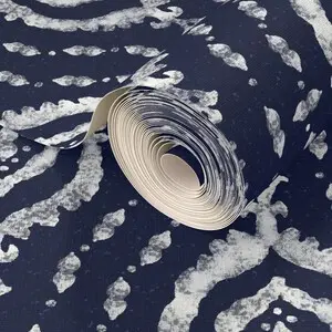 Spoonflower Vintage Batik Blue And White 100% Natural Sisal Grasscloth Wallcovering - Blue,gray