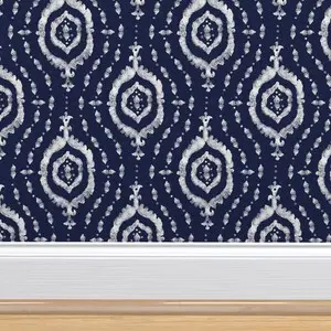 Spoonflower Vintage Batik Blue And White 100% Natural Sisal Grasscloth Wallcovering
