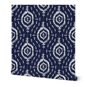 Spoonflower Vintage Batik Blue And White 100% Natural Sisal Grasscloth Wallcovering