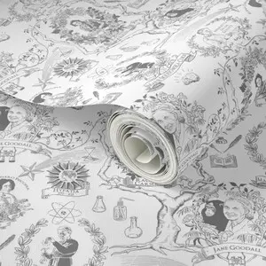 Spoonflower Star Science Teacher Scientists Atom Custom Pre-pasted Wallpaper - White,gray