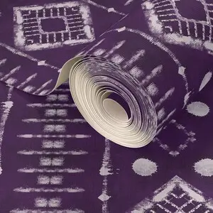 Spoonflower Shibori Pattern Purple And White Eggplant Plum 100% Natural Sisal Grasscloth Wallcovering - Purple,violet