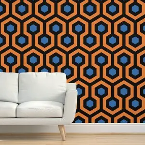 Spoonflower Geometric Pattern Hexagon Mid Century Modern Retro 100% Natural Sisal Grasscloth Wallcovering