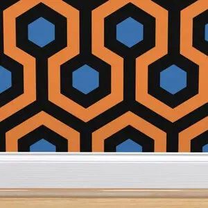Spoonflower Geometric Pattern Hexagon Mid Century Modern Retro 100% Natural Sisal Grasscloth Wallcovering