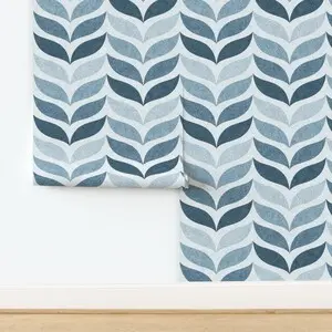 Spoonflower Modern Geometric Minimalism Custom Pre-pasted Wallpaper - Blue