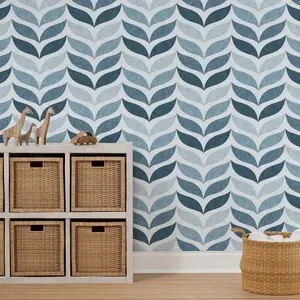 Spoonflower Modern Geometric Minimalism Custom Pre-pasted Wallpaper - Blue