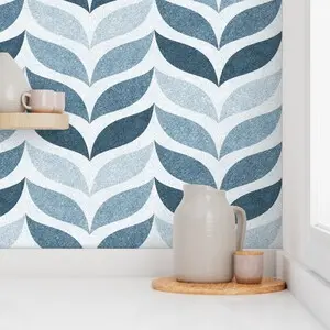 Spoonflower Modern Geometric Minimalism Custom Pre-pasted Wallpaper - Blue