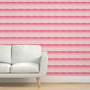 Spoonflower Stitched Waves Textured Soft Ombre Small 100% Natural Sisal Grasscloth Wallcovering - Pink