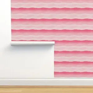 Spoonflower Stitched Waves Textured Soft Ombre Small 100% Natural Sisal Grasscloth Wallcovering - Pink