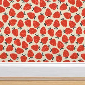 Spoonflower Strawberries Red White And Blue 100% Natural Sisal Grasscloth Wallcovering