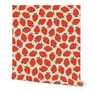 Spoonflower Strawberries Red White And Blue 100% Natural Sisal Grasscloth Wallcovering