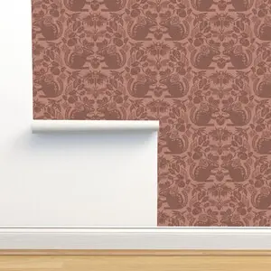 Spoonflower Springtime Meadow Faded 100% Natural Sisal Grasscloth Wallcovering - Red