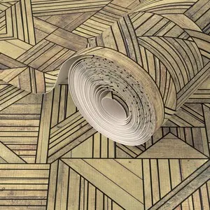Spoonflower Wood Art Deco Geometric Abstract Minimalism 100% Natural Sisal Grasscloth Wallcovering - Brown