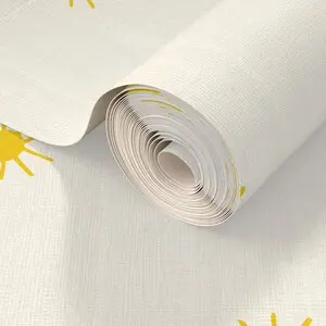 Spoonflower Suns Pink Yellow 100% Natural Sisal Grasscloth Wallcovering - White