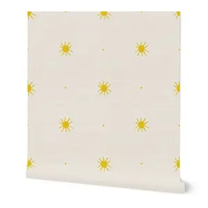 Spoonflower Suns Pink Yellow 100% Natural Sisal Grasscloth Wallcovering