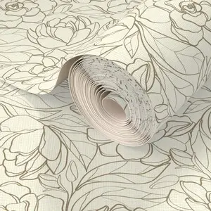 Spoonflower Gardenia Garden Mushroom Brown 100% Natural Sisal Grasscloth Wallcovering - Brown,beige
