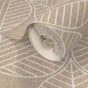 Spoonflower Leaves Nature Modern Geometric Japanese 100% Natural Sisal Grasscloth Wallcovering - Brown,beige,silver