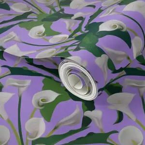 Spoonflower Flowers Floral Spring Lily Lilies Custom Removable Wallpaper - Purple,green,gray