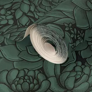 Spoonflower Night Succulent Garden Pine And Graphite 100% Natural Sisal Grasscloth Wallcovering