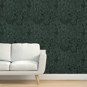 Spoonflower Night Succulent Garden Pine And Graphite 100% Natural Sisal Grasscloth Wallcovering