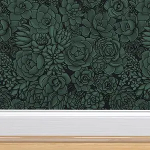 Spoonflower Night Succulent Garden Pine And Graphite 100% Natural Sisal Grasscloth Wallcovering