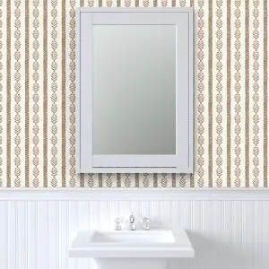 Spoonflower Botanical Stripe Floral Neutral Leaf 100% Natural Sisal Grasscloth Wallcovering - Brown