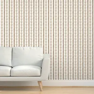 Spoonflower Botanical Stripe Floral Neutral Leaf 100% Natural Sisal Grasscloth Wallcovering - Brown