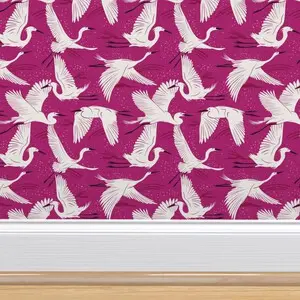Spoonflower Soaring Wings Magenta Crane 100% Natural Sisal Grasscloth Wallcovering