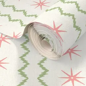 Spoonflower Stars And Stripes Alexis Colorway 100% Natural Sisal Grasscloth Wallcovering Pink,green