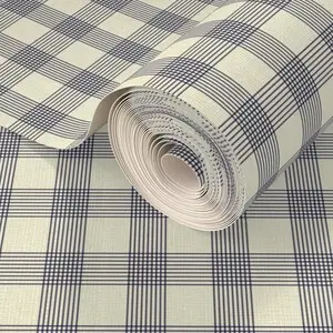 Spoonflower Regency Checker Micro Indigo Checkered 100% Natural Sisal Grasscloth Wallcovering