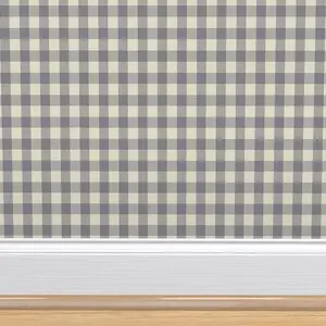 Spoonflower Regency Checker Micro Indigo Checkered 100% Natural Sisal Grasscloth Wallcovering