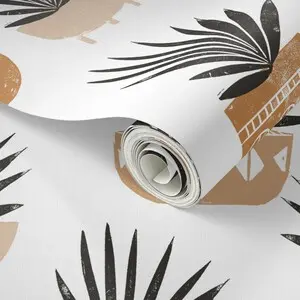 Spoonflower Plant Life Plants Hand Trendy Cactus House Large Custom Pre-pasted Wallpaper - Copper,white,brown