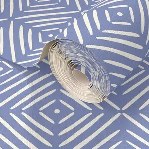 Spoonflower Geometric Diamonds Periwinkle 100% Natural Sisal Grasscloth Wallcovering - Blue,white