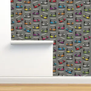 Spoonflower Golf Carts On Small Scale 100% Natural Sisal Grasscloth Wallcovering