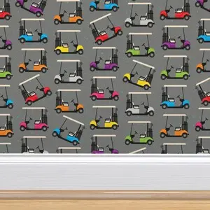 Spoonflower Golf Carts On Small Scale 100% Natural Sisal Grasscloth Wallcovering