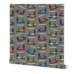 Spoonflower Golf Carts On Small Scale 100% Natural Sisal Grasscloth Wallcovering