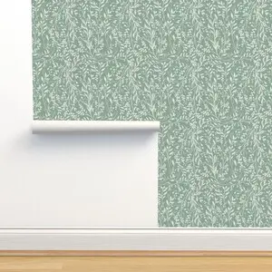 Spoonflower Tangled Meadow Green 100% Natural Sisal Grasscloth Wallcovering