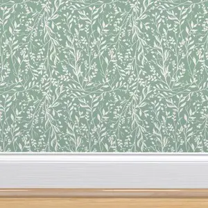 Spoonflower Tangled Meadow Green 100% Natural Sisal Grasscloth Wallcovering