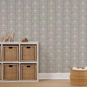 Spoonflower Swedish Folk Art Horse Dala Rooster Farm Custom Removable Wallpaper - Gray