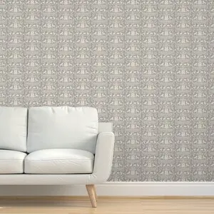 Spoonflower Swedish Folk Art Horse Dala Rooster Farm Custom Removable Wallpaper - Gray