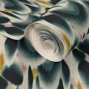 Spoonflower Shibori Wingspot Indigo 100% Natural Sisal Grasscloth Wallcovering - Gray,blue,green