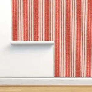 Spoonflower Thick Red Stripes On 100% Natural Sisal Grasscloth Wallcovering - Pink,red,orange