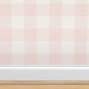 Spoonflower Gingham 4 Inch: Large Scale Pink Check Buffalo 100% Natural Sisal Grasscloth Wallcovering - White,pink